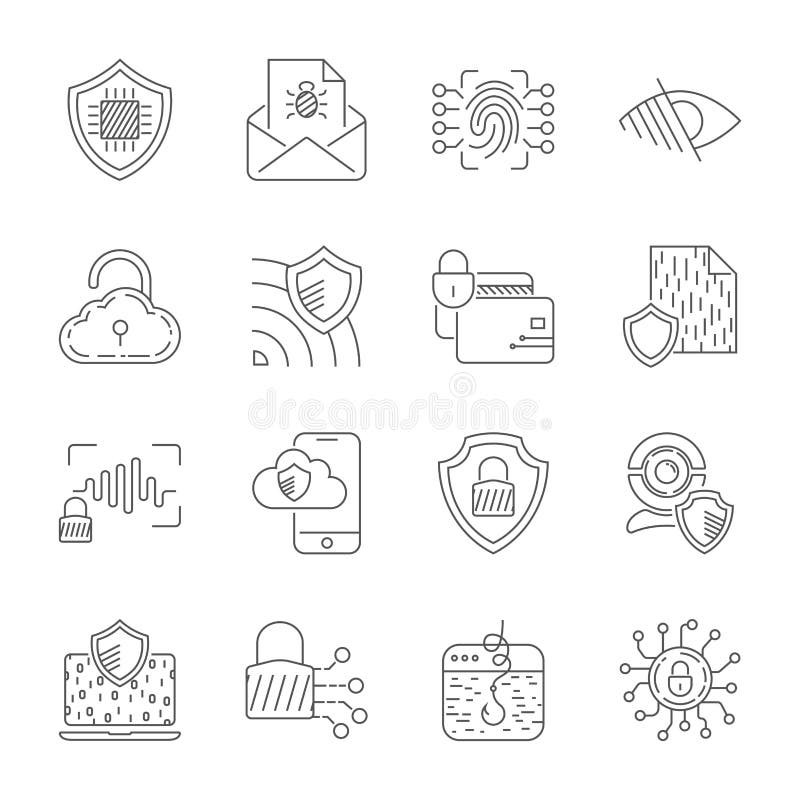 Data Protection Icons Set Perfect Line Black White Stock Vector ...