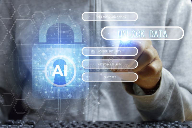 Data Protection and Data Unlocking Concept Managed with AI System Stock ... Data Protection and Data Unlocking Concept Managed with AI System Stock ...