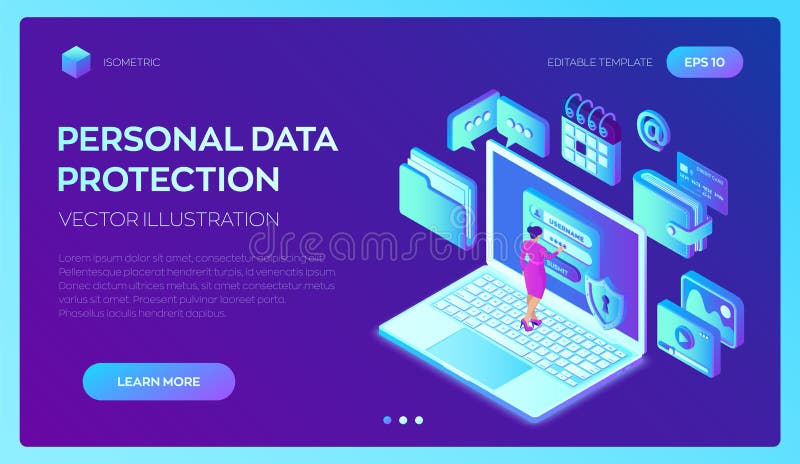 Data Protection. Desktop Pc with Authorization Form on Screen, Personal ...