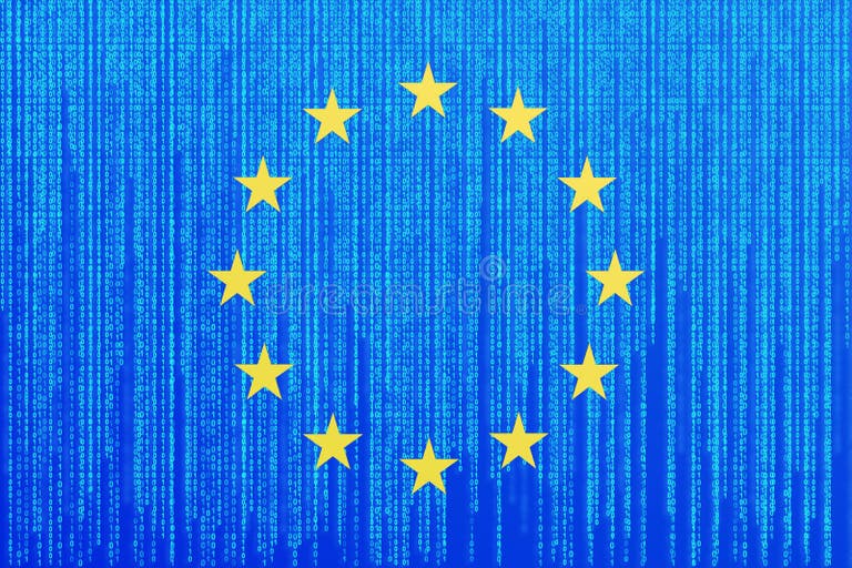 Data Protection Europe Union Flag. EU Flag with Binary Code Stock ...