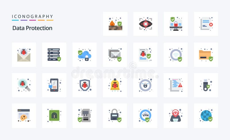 25 Data Protection Flat Color Icon Pack Stock Vector - Illustration of ...