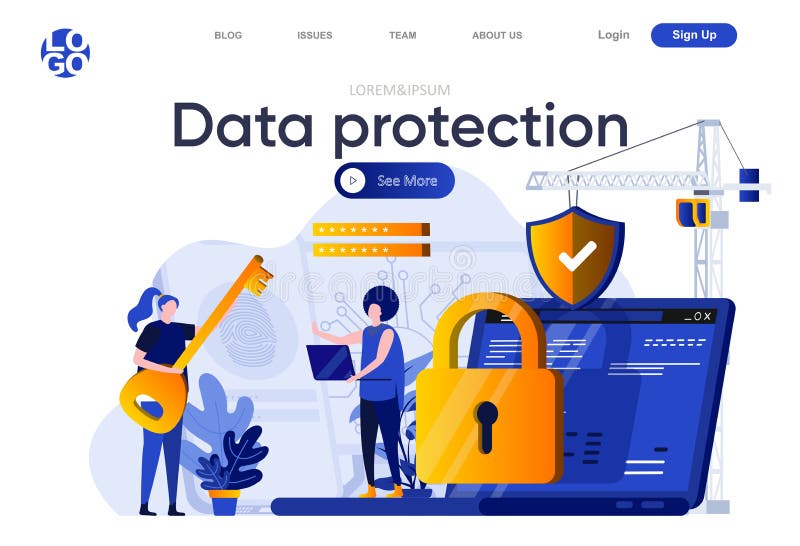 Data Protection Flat Landing Page. Cybersecurity Specialist ...