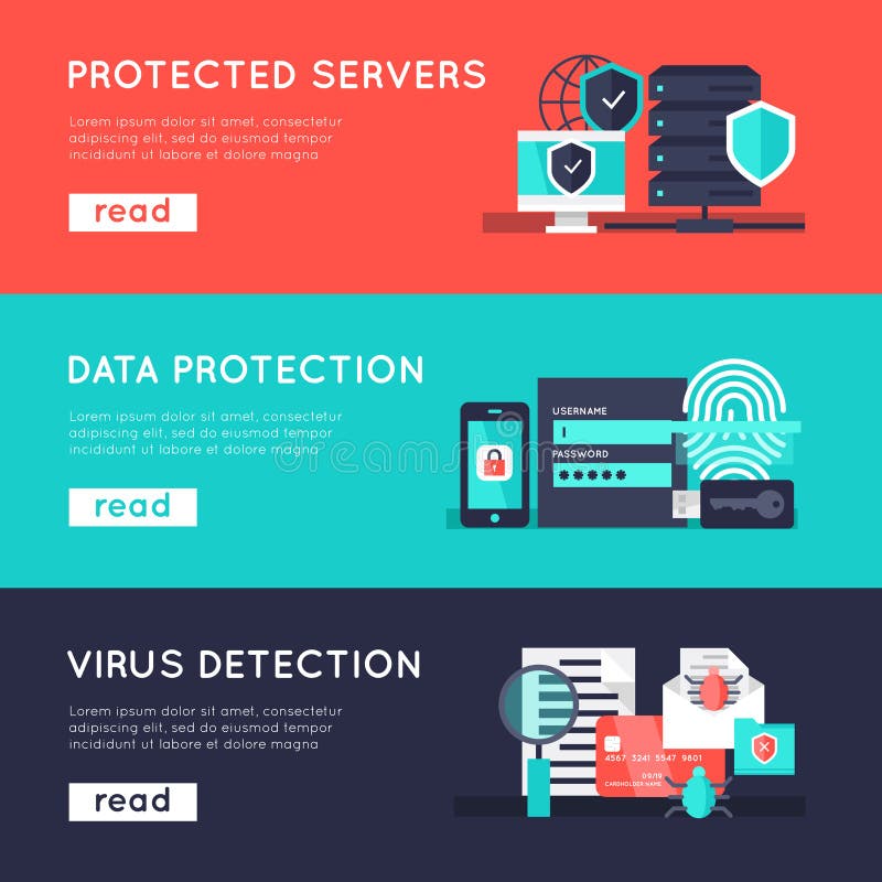 Data Protection Horizontal Banners Set Stock Vector - Illustration of ...