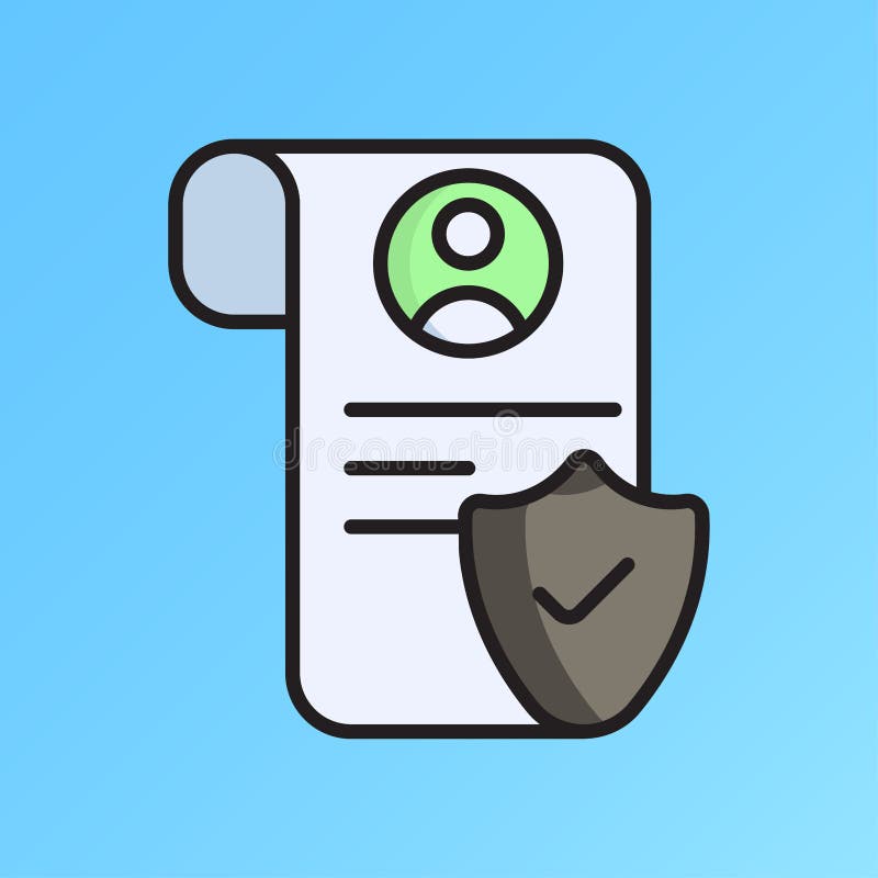 Data Protection Icon Vector Illustration. Flat Outline Cartoon. Cyber ...