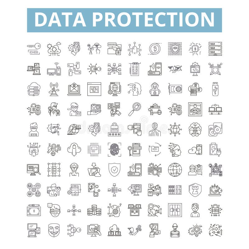 Data Protection Icons, Line Symbols, Web Signs, Vector Set, Isolated ...