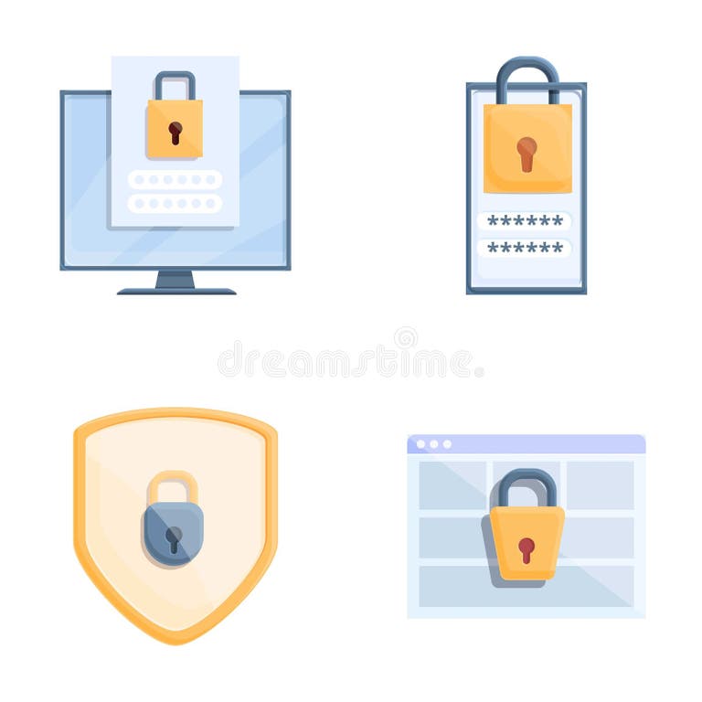 Data Protection Icons Set Cartoon Vector. Security of Personal ...