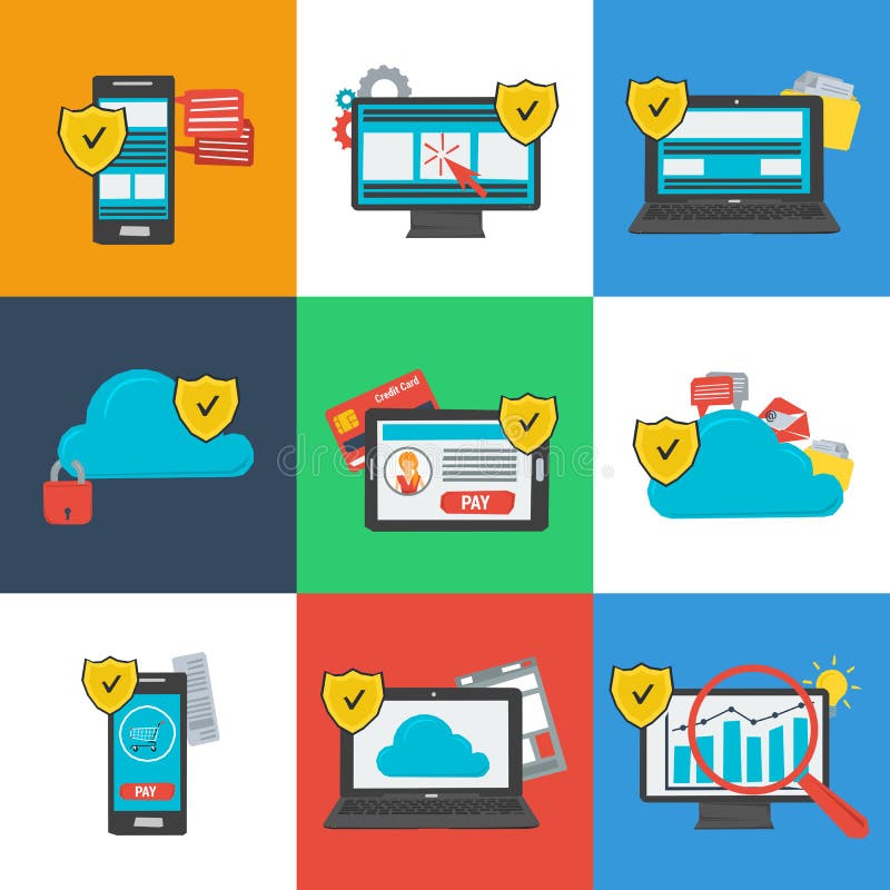 Data Protection Icons Set on Colored Background Stock Illustration ...