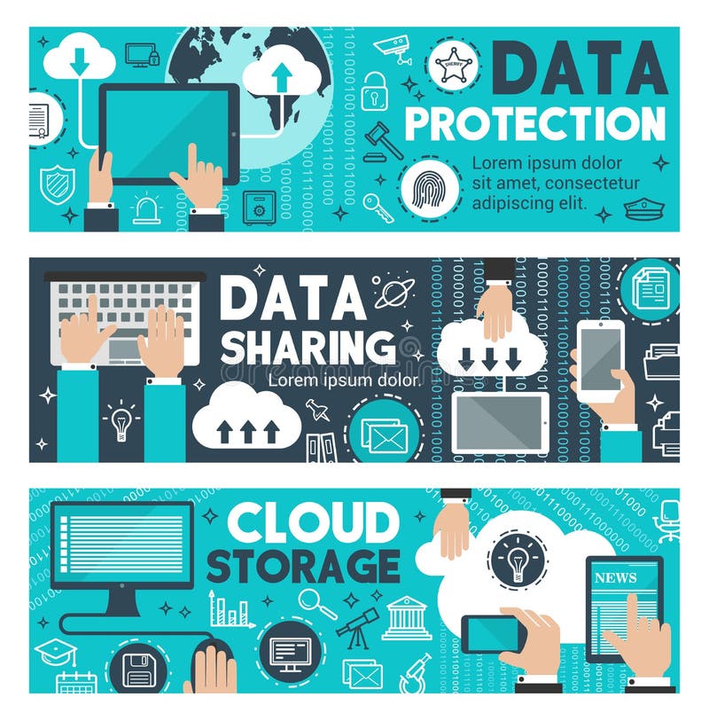 Data Protection Cloud Web Sharing Vector Banners Stock Vector ...