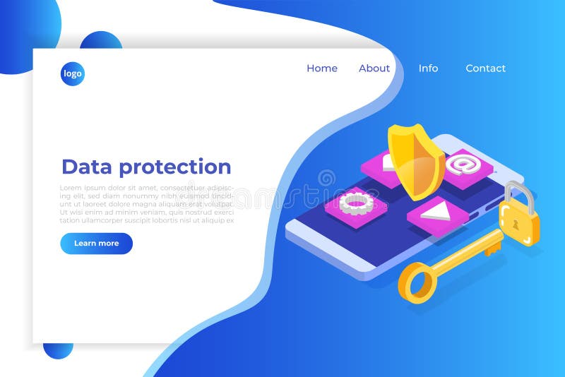 3D Isometric Privacy and Data Protection Concept with Hero Protect Data ...