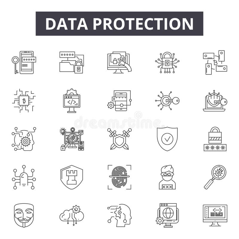 Data Protection Line Icons, Signs, Vector Set, Outline Illustration ...