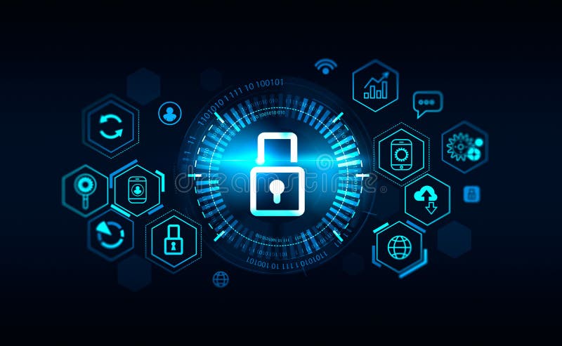 Data Protection Lock with Diverse Symbols and Binary Stock Illustration ...