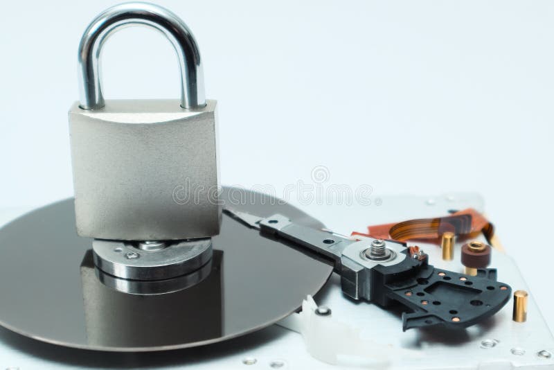 Data Protection Minimal Concept. Disassembled HDD and Door Lock. the ...