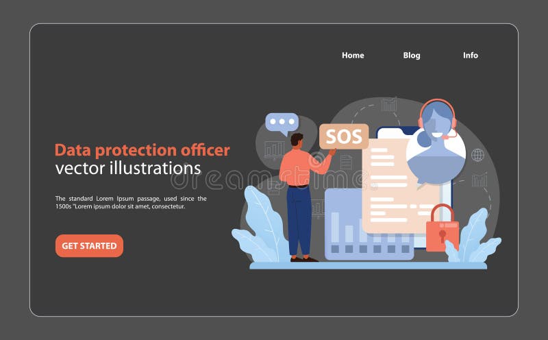Data Protection Officer Concept. Flat Stock Vector - Illustration of ...