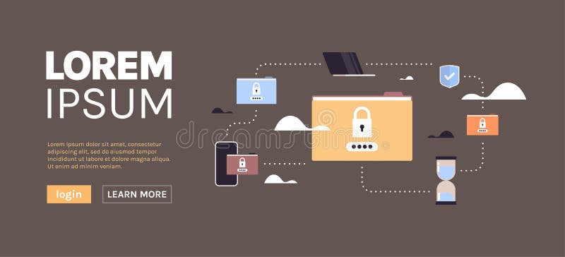 Data Protection Padlock Security Privacy Database and Folder Password Protect Map Internet ...