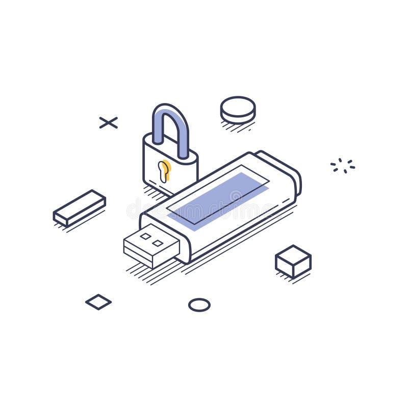Data Protection Represented through Isometric Line Art Icon Featuring a ...