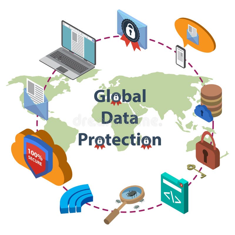 Data Protection and Safe Work Stock Vector - Illustration of mobile ...