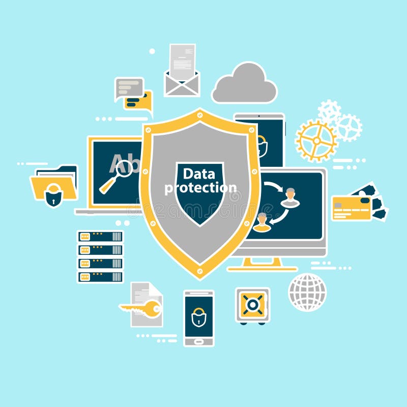 Data Protection and Safe Work. Outline Flat Design Stock Vector ...