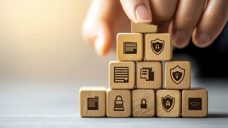 Data Protection Security Concept Hand Stacking Wooden Blocks with ...