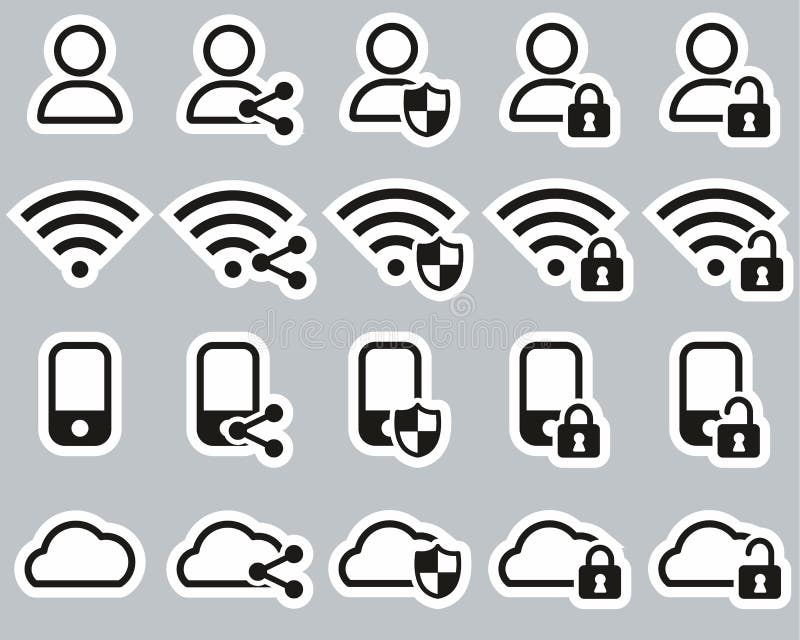 Data Protection & Data Security Icons Black & White Sticker Set Big ...