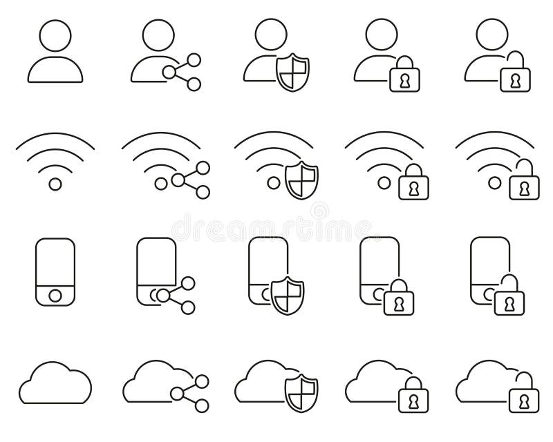 Data Protection & Data Security Icons Black & White Thin Line Set Big ...