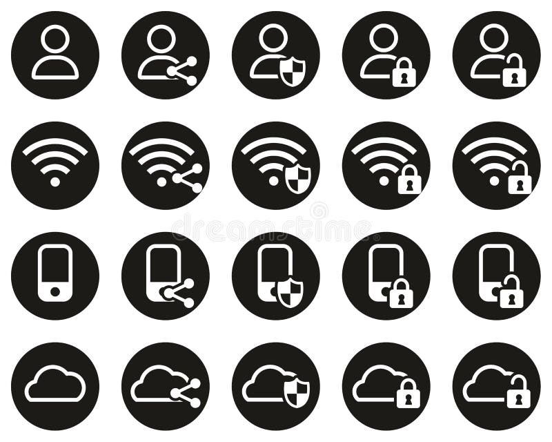 Data Protection & Data Security Icons White on Black Flat Design Circle ...