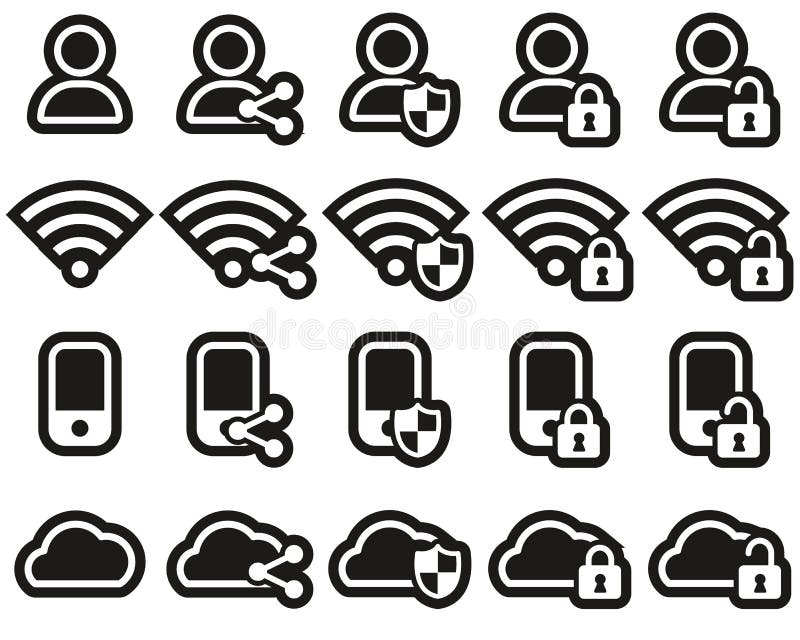 Data Protection & Data Security Icons White on Black Sticker Set Big ...