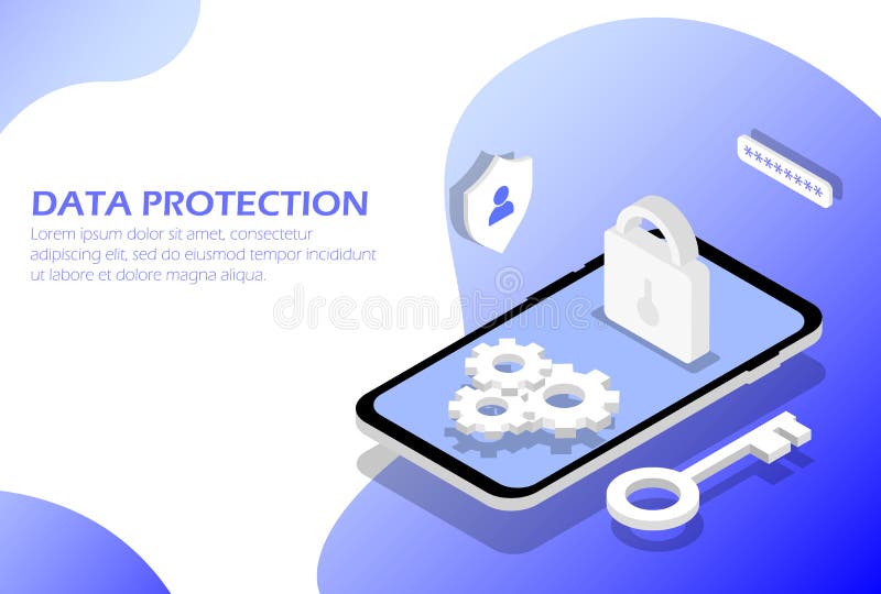 Data Protection. Security of Personal Data in the Phone. Isometric ...