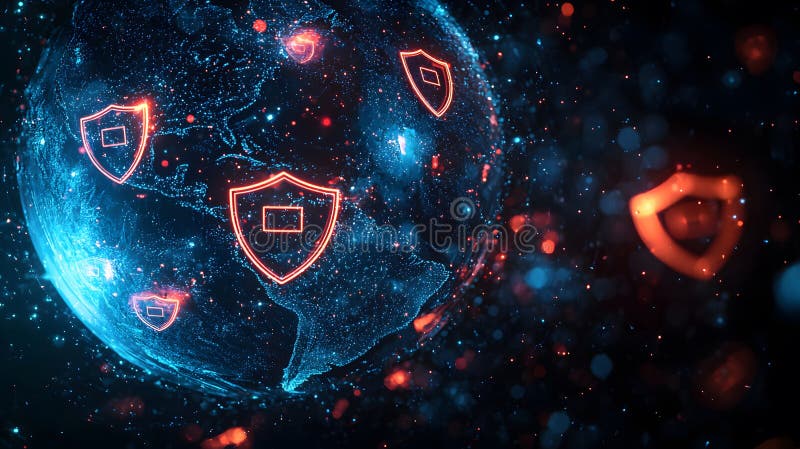 Data Protection Shield Icons Floating in Space Stock Illustration ...