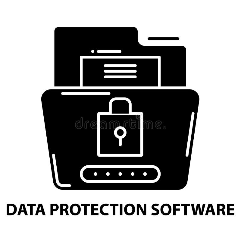 Data Protection Software Icon, Black Vector Sign with Editable Strokes ...