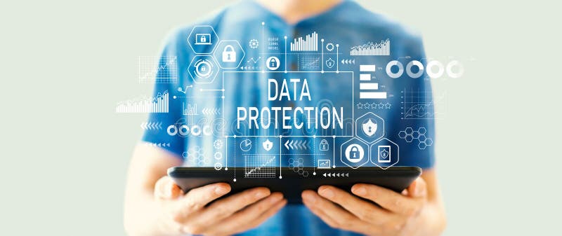 Data Protection Theme with Man Using a Tablet Stock Image - Image of ...