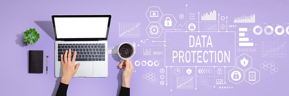 Data Protection Theme with Person Using Laptop Computer Stock Photo ...