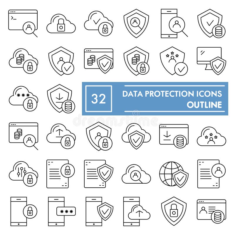 Data Protection Line Icon Set, Computer Safety Symbols Collection ...