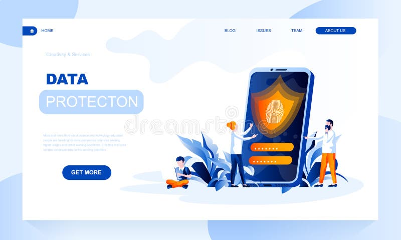 Data Protection Vector Landing Page Template with Header. Information ...