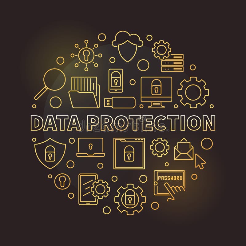 Data Protection Vector Round Linear Golden Illustration Stock Vector ...