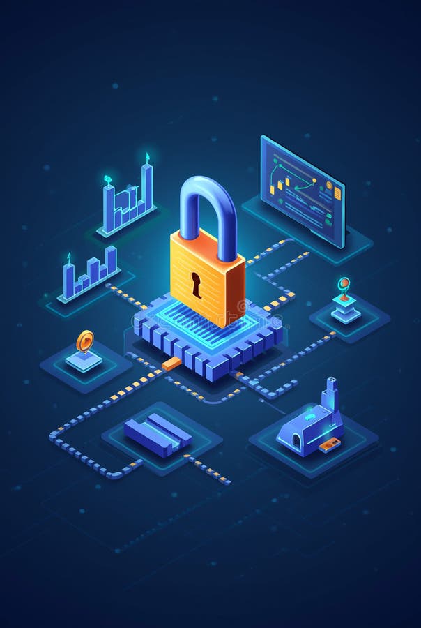 Data Protection Visualized As a Secure Lock on a Central Processing ...