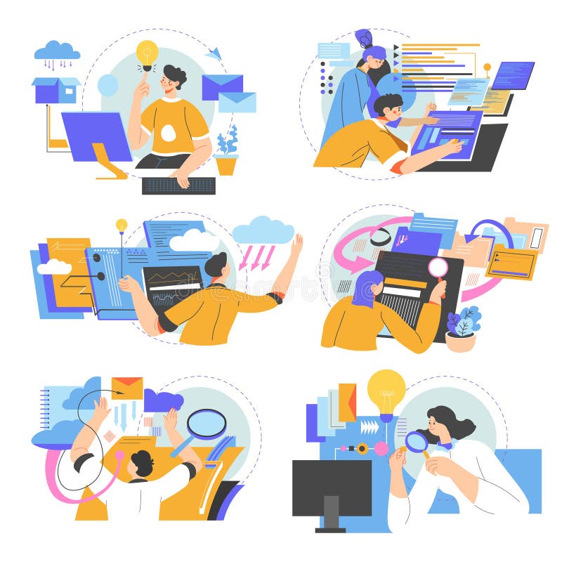 Data Research and Analytics, People by Computers Stock Vector ...