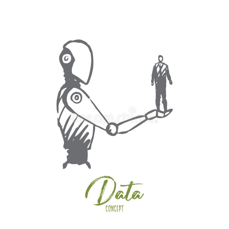 Data, Robot, Technology, Machine, Intelligence Concept. Hand Drawn ...