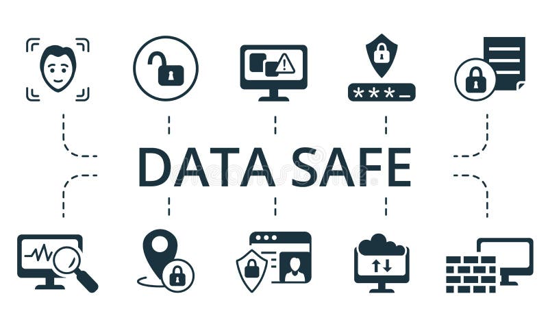 Data Safe Icon Set. Contains Editable Icons Theme Such As Unlock, Error ...