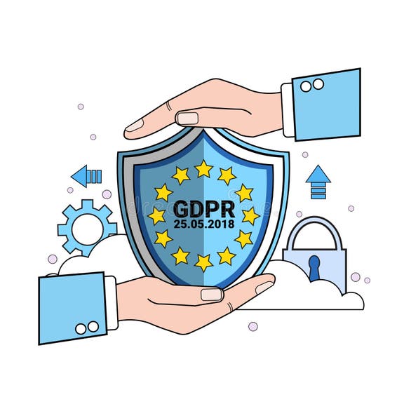 Data Safety Padlock Shield Protects Palms Over Synchronization General ...