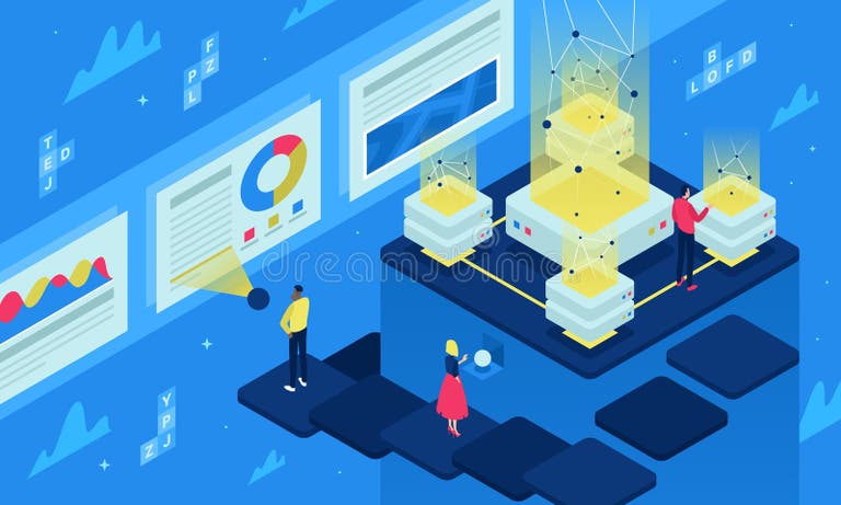 Data Science Abstract Isometric Concept with People Dashboards. Stock ...