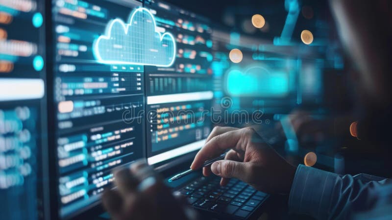 Data Science, AI and Cloud Data Concept. Computer Programmer. Stock ...