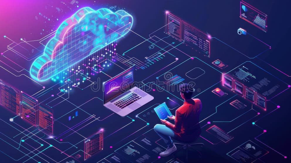 Data Science, AI and Cloud Data Concept. Computer Programmer. Stock Image - Image of cyberspace ...