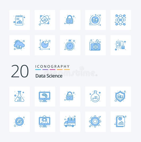 20 Data Science Blue Color Icon Pack Like Protection Data Locker Binary ...
