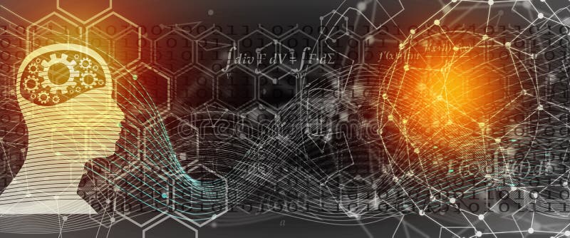 Data Science and Communication Concept with Scientist Head Stock ...