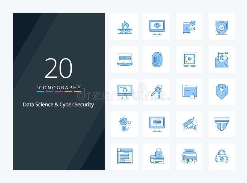 20 Data Science and Cyber Security Blue Color Icon for Presentation ...
