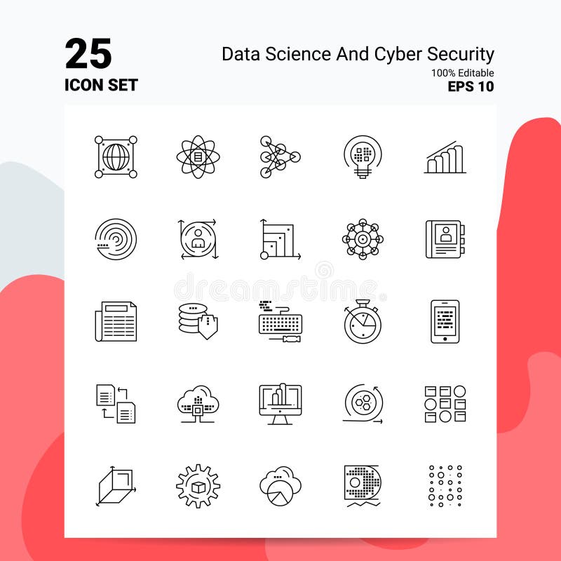 25 Data Science and Cyber Security Icon Set. 100 Editable EPS 10 Files ...