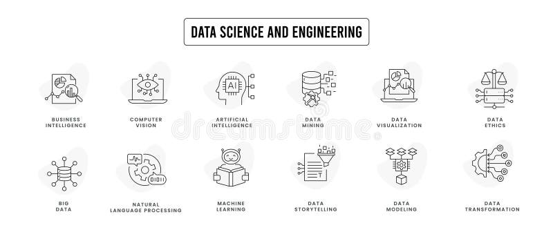 Data Science and Engineering Icons: Modeling, Transformation, Mining ...