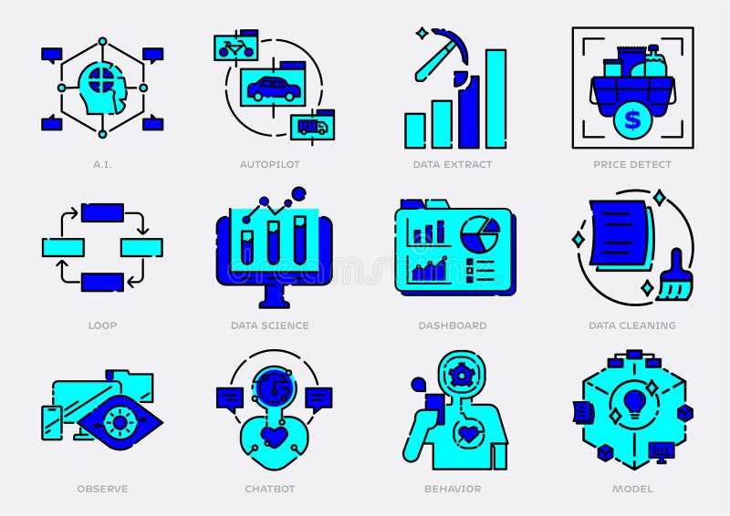 Data science icon set stock vector. Illustration of mining - 256294006