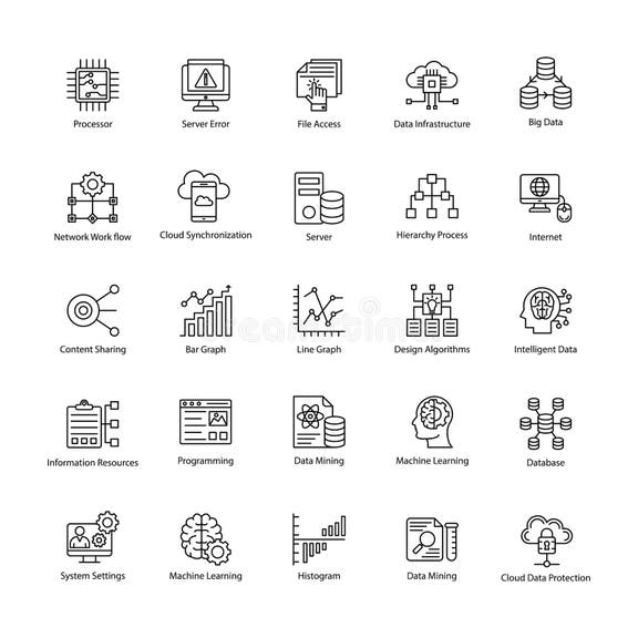 Data Science Line Vectors Set Stock Illustration - Illustration of ...