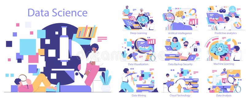 Data Science. Flat Vector Illustration Stock Vector - Illustration of ...